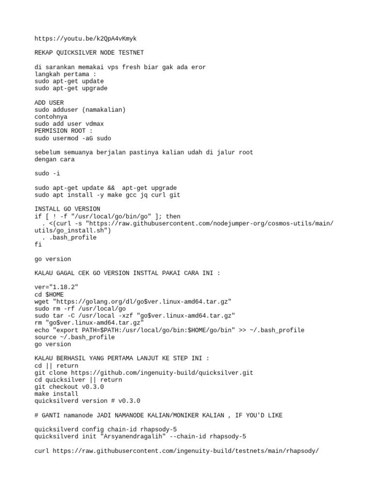 Rekap Quicksilver Node Testnet Fix (Sfile | PDF | Computing