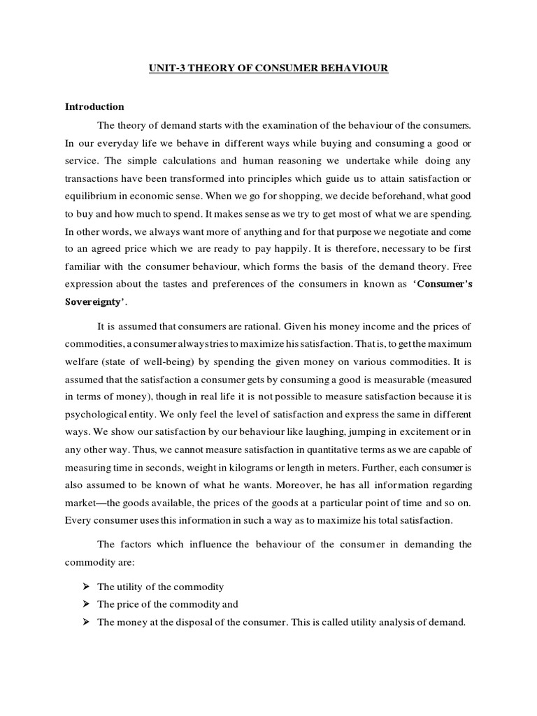 Consumer Behavior Theory Overview | PDF | Utility | Marginal Utility