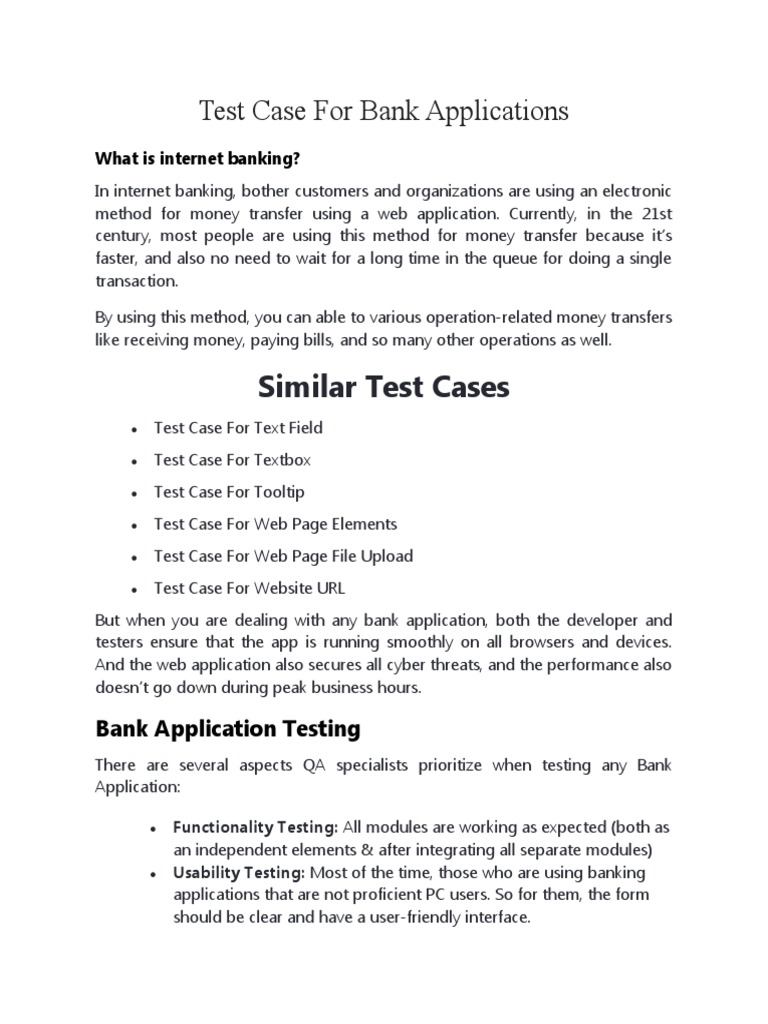 Test Case For Bank Applications | PDF | Application Software | World ...