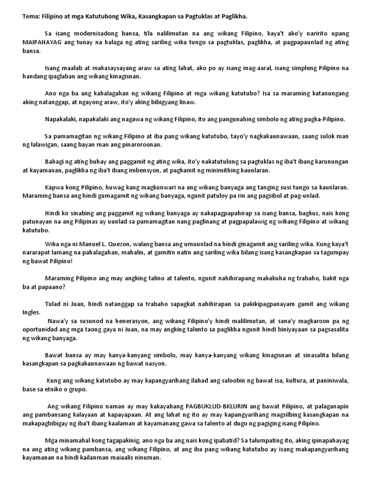 Talumpati Script | PDF