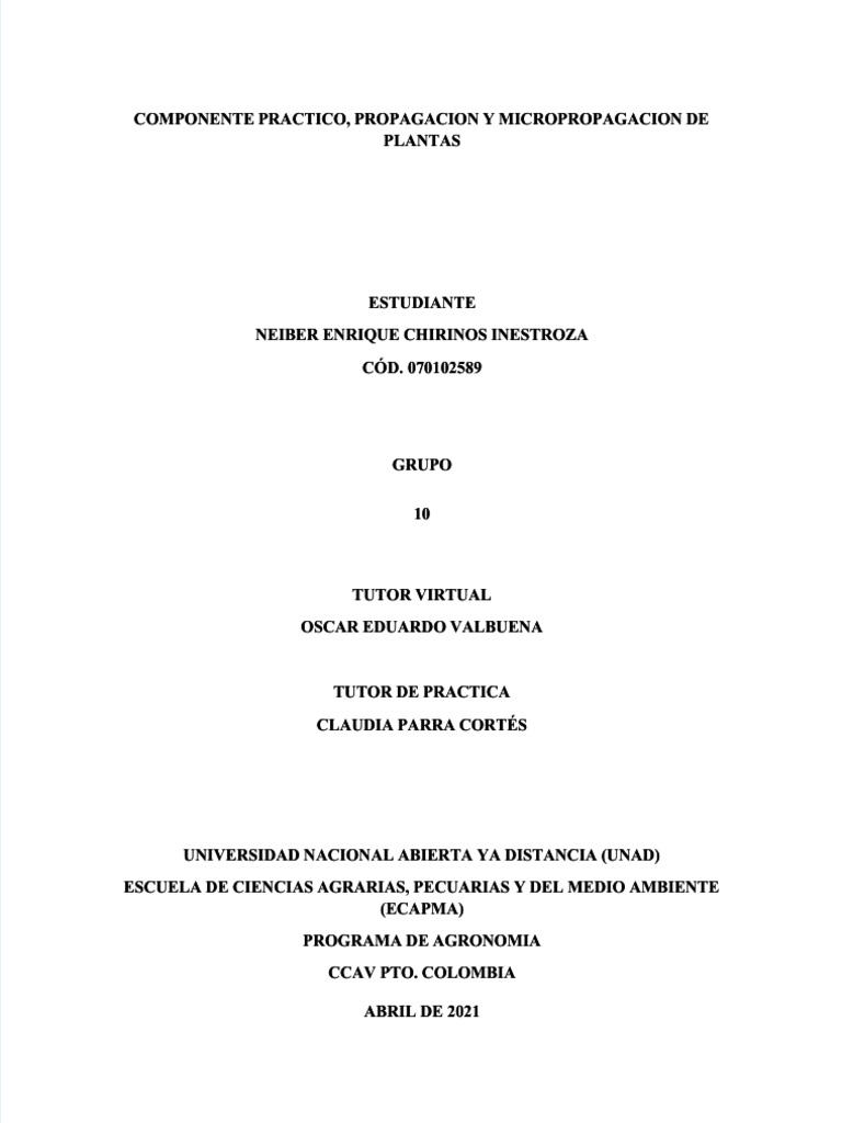 PDF Componente Practico Propagacion y Micropropagacion de Plantas ...
