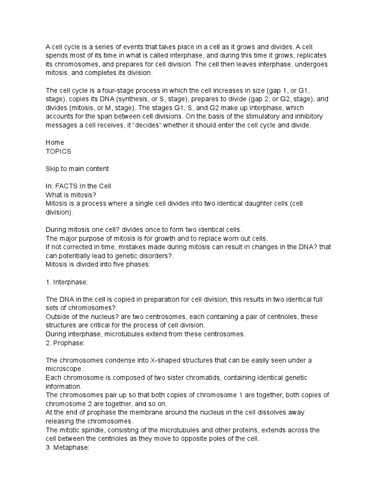 Cell Cycle and Mitosis (Notes) | PDF