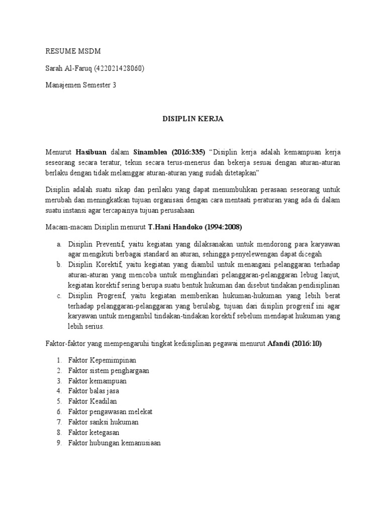 Resume MSDM Disiplin Kerja | PDF