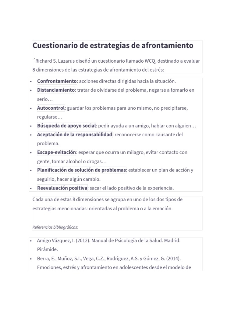 Cuestionario de Estrategias de Afrontamiento | PDF