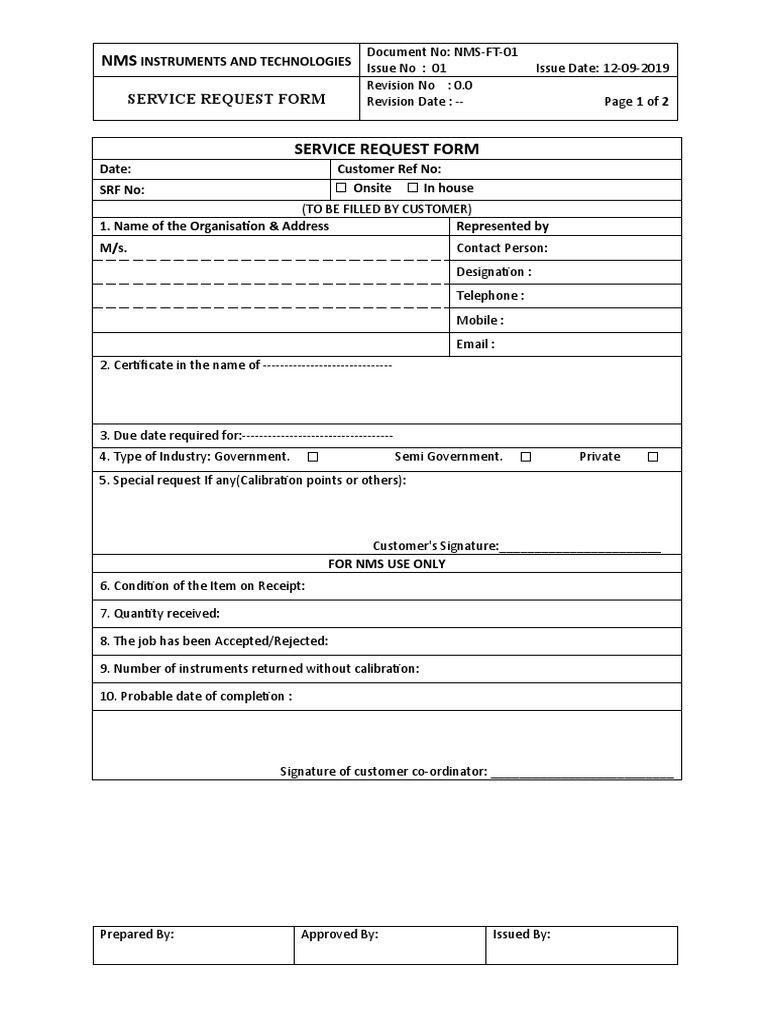 NMS-FT-01 SRF Form | PDF | Calibration