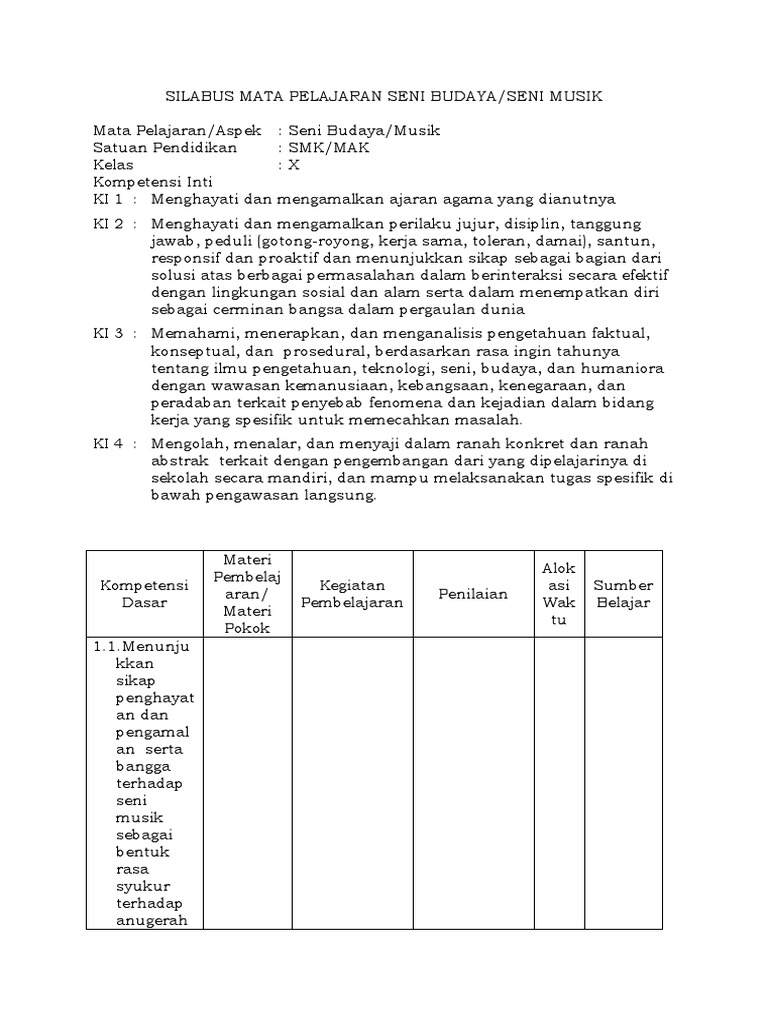 Silabus SMK Musik | PDF
