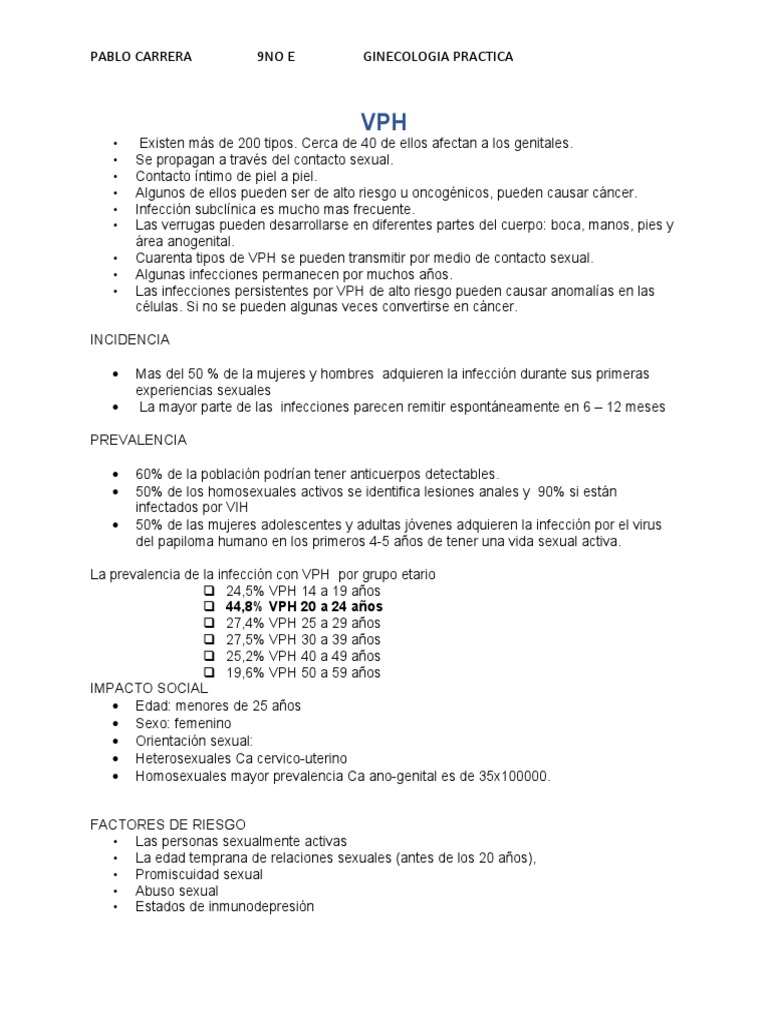 Trabajo VPH | PDF | Especialidades Medicas | Medicina CLINICA