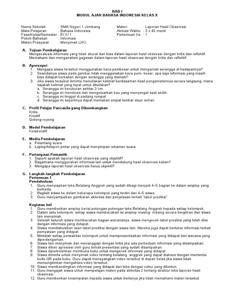 MODUL Bindo X Bab 1,2,3 X | PDF