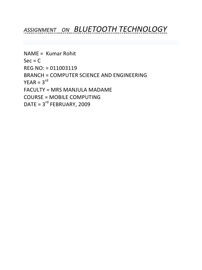 Assignment On Bluetooth Technology | PDF | Bluetooth | Wi Fi