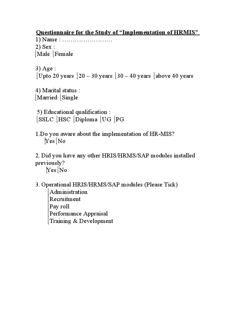 Questionnaire HRIS Implementation | PDF