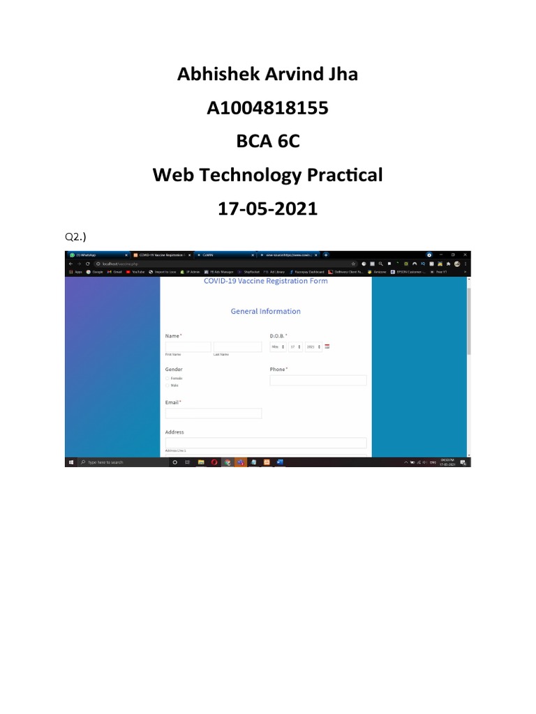 Web Tech Practical 17-05-2021 Abhishek Arvind Jha | PDF
