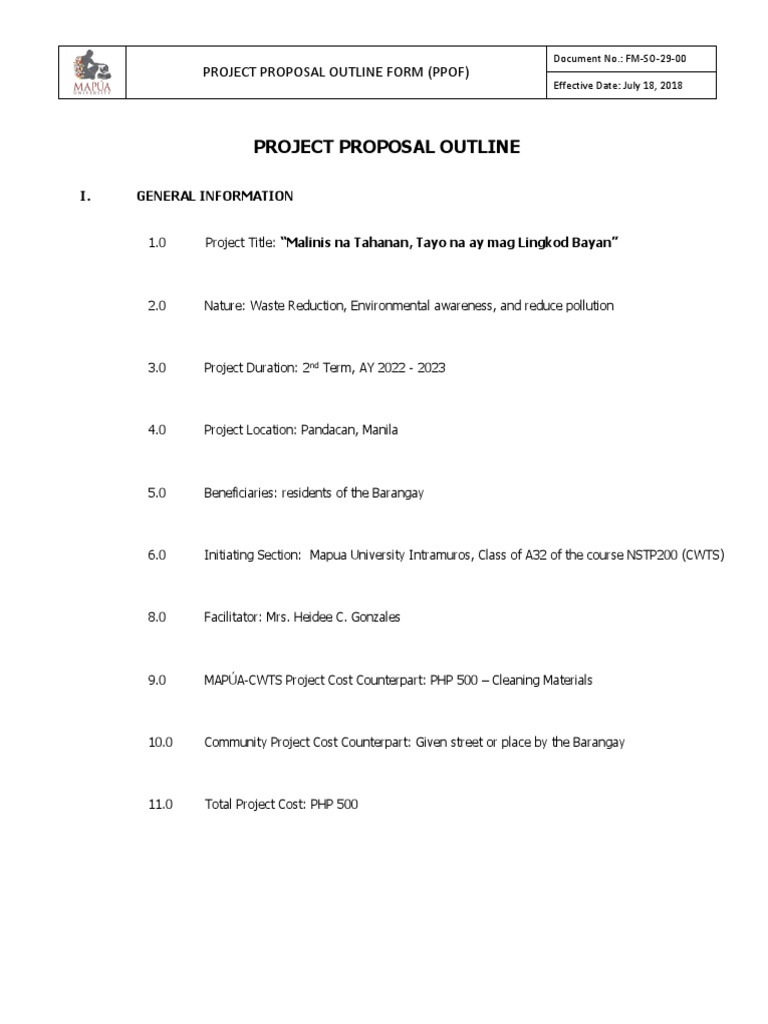 Form Project Proposal Outline Form | PDF | Natural Environment | Pollution