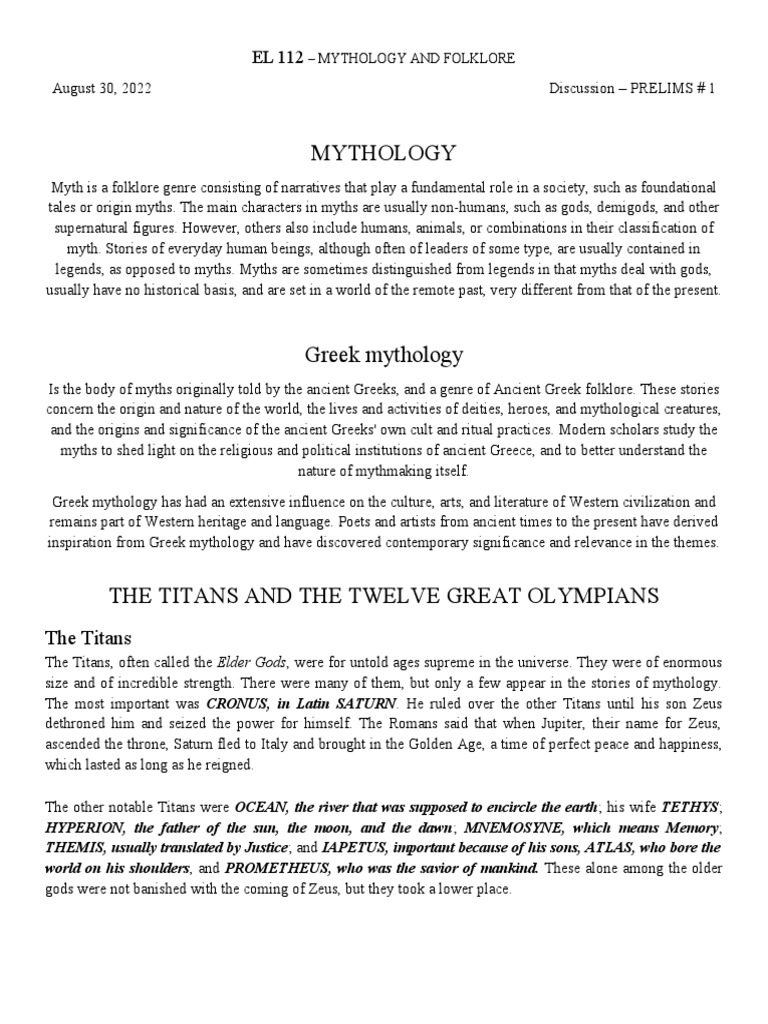 Greek Mythology Overview | PDF | History