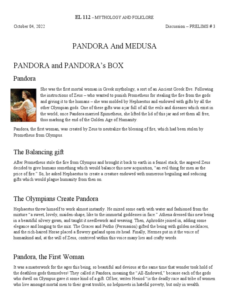 Medusa and Pandora: Myths Explored | PDF | Medusa | Mythological Characters