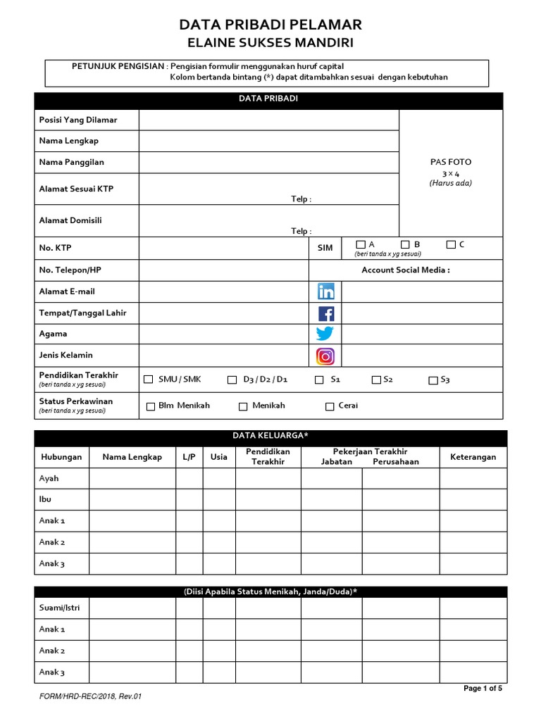 ESM Form Data Pribadi Pelamar | PDF