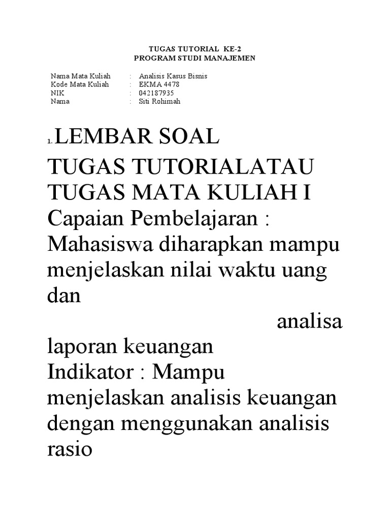 TUGAS KE 2 Analisis Kasus Bisnis | PDF