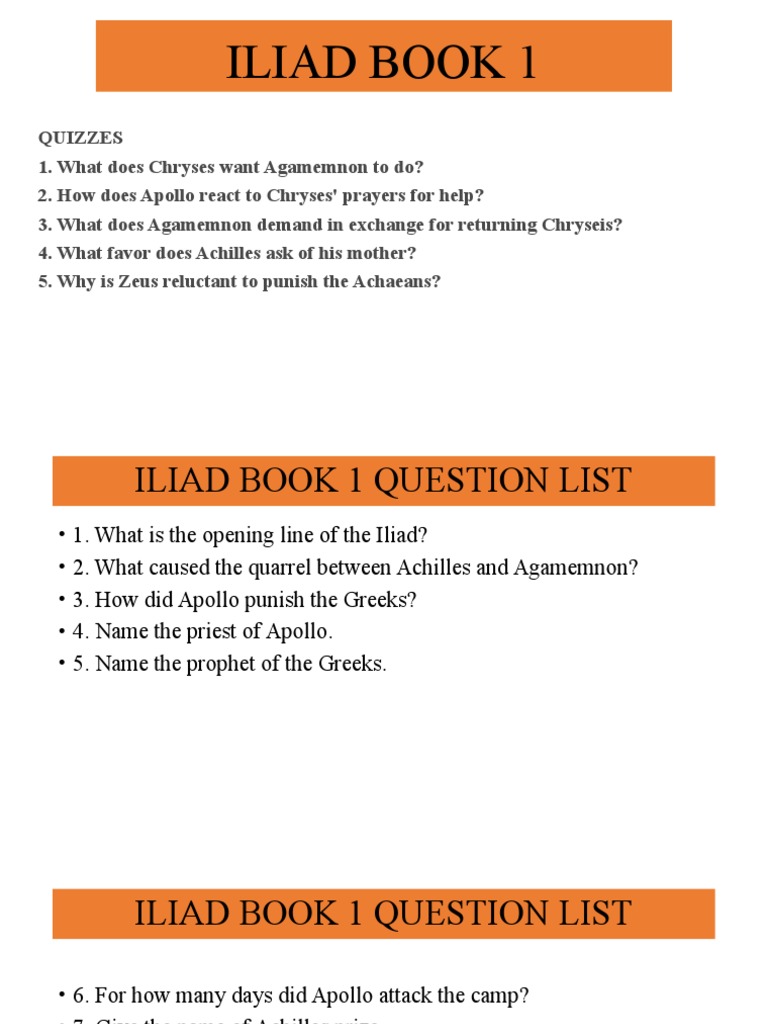ILIAD BOOK 1 Questions - STUDENTS | PDF | Religion & Spirituality