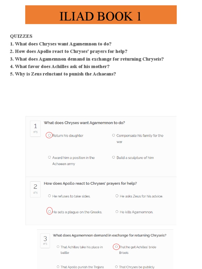 Week 5 - ILIAD BOOK 1 - Presentation 4 | PDF