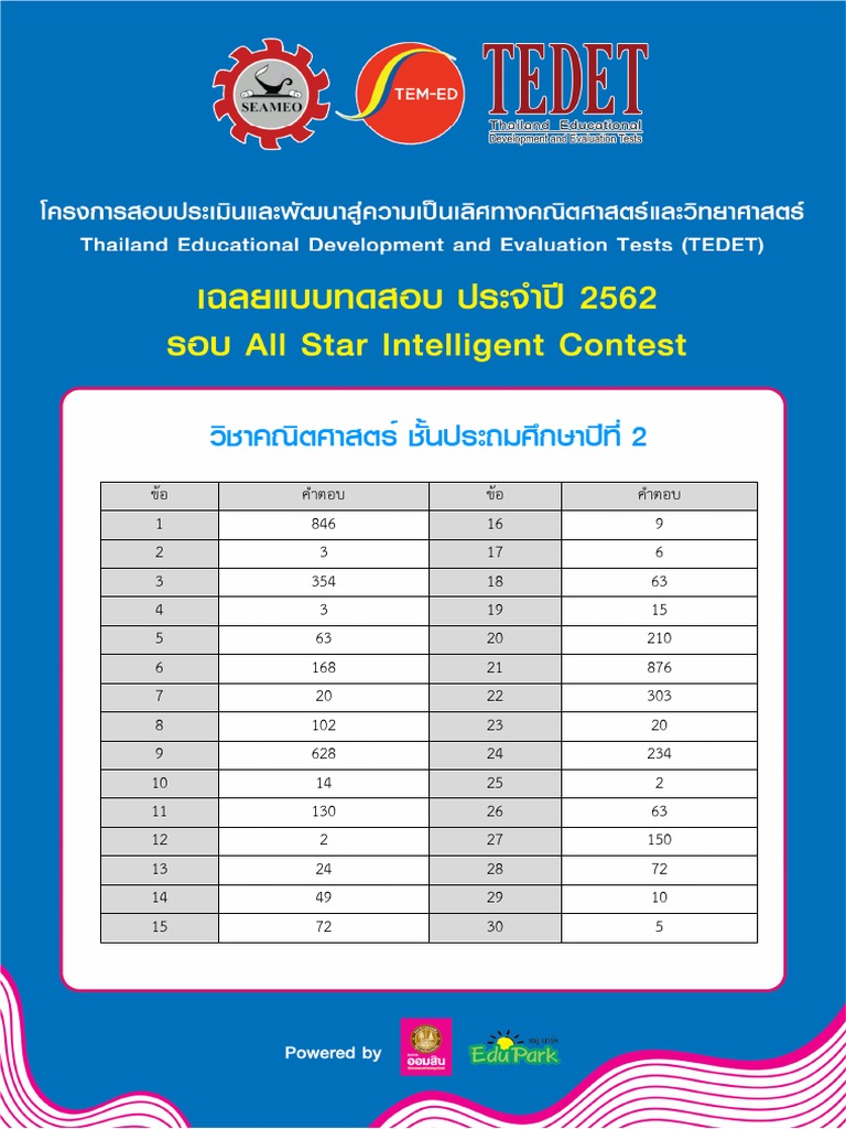 Answer TEDET62 AllStar Math G2 | PDF