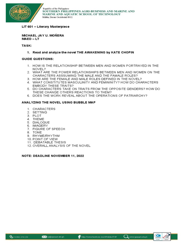 Lit 601 - Michael Jay U. Moñera | PDF | The Awakening (Chopin Novel)