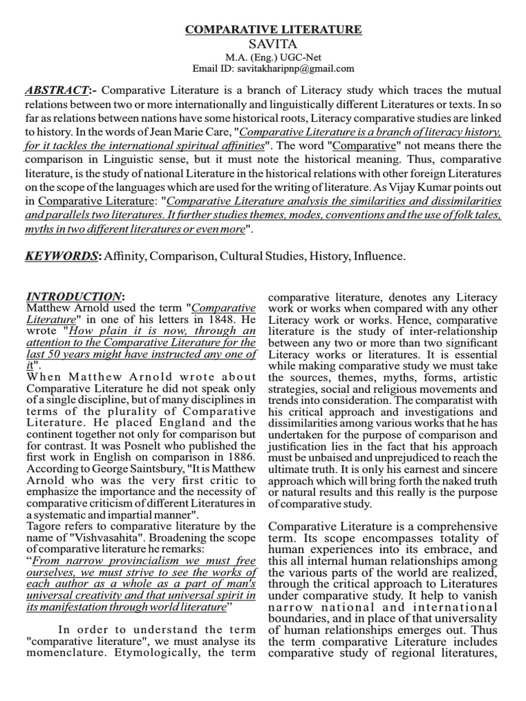 Comparative Literature | PDF | Translations | Literacy