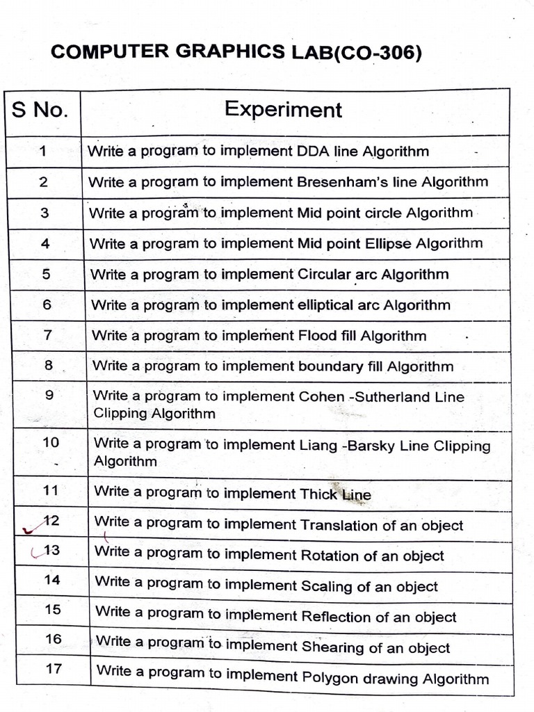 Computer Graphics Experiments List | PDF
