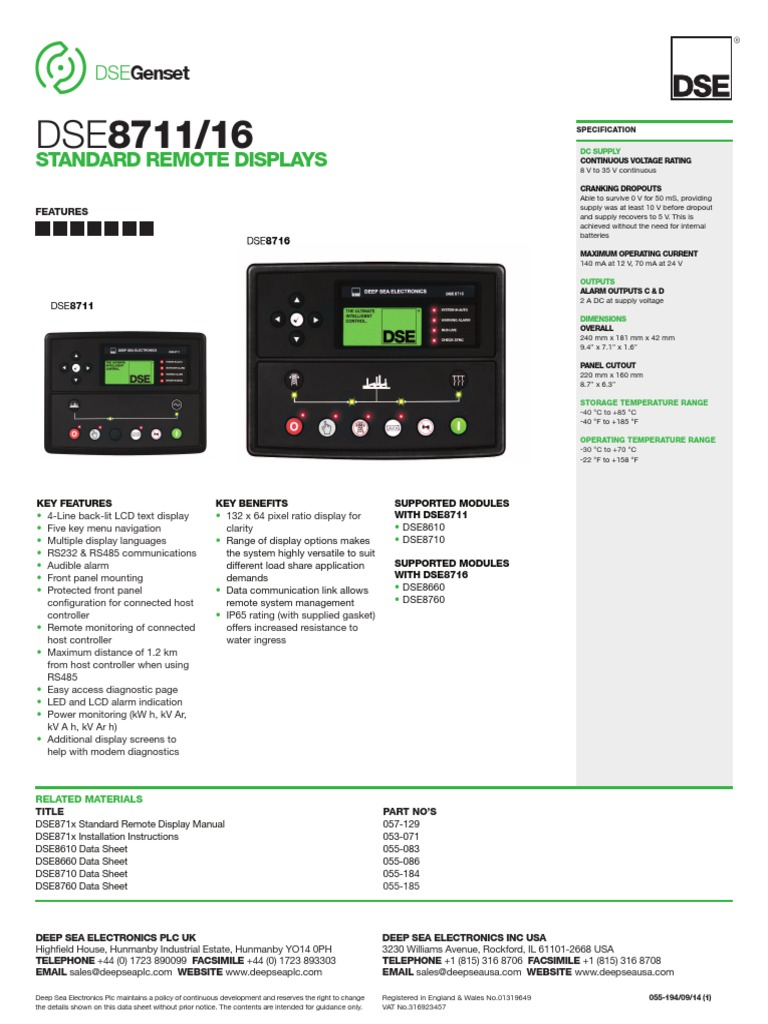 DSE8711 16 Data Sheet US Size | PDF | Usb | Liquid Crystal Display