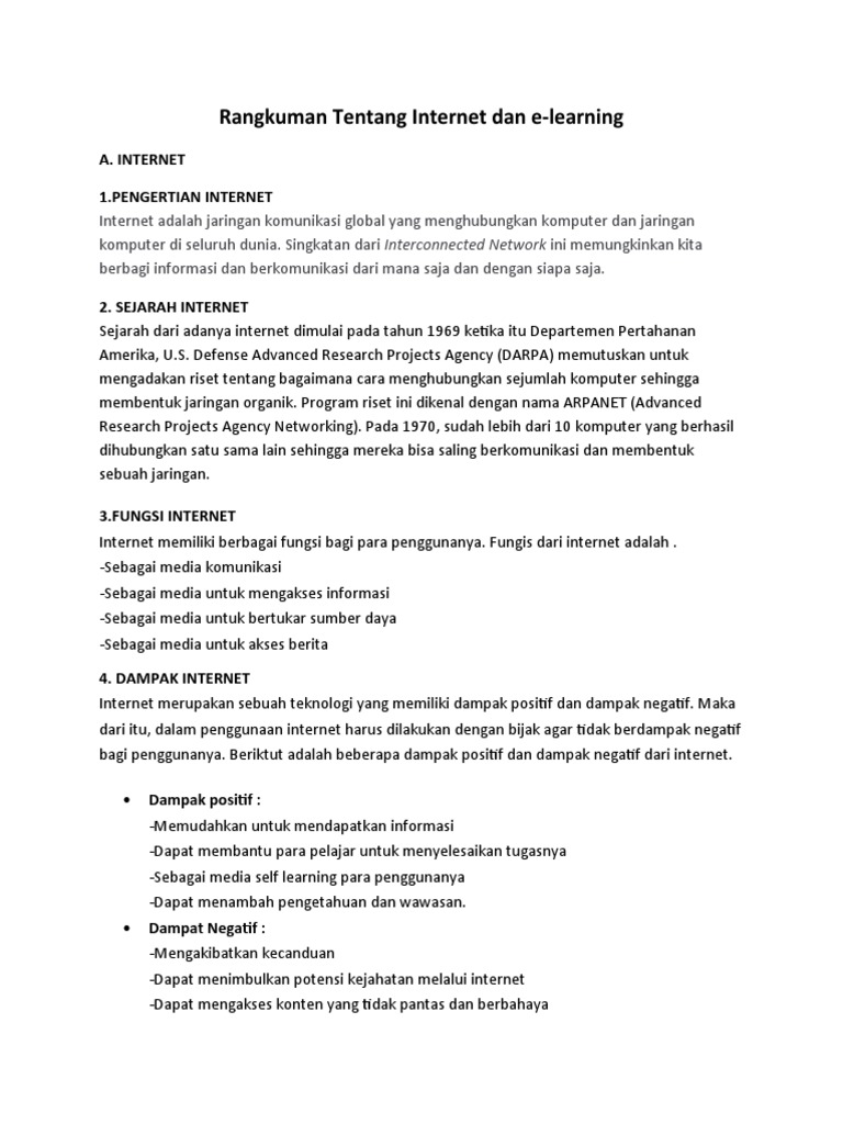 Rangkuman Tentang Internet Dan E-Learning | PDF | Ilmu Sosial | Teknologi & Rekayasa