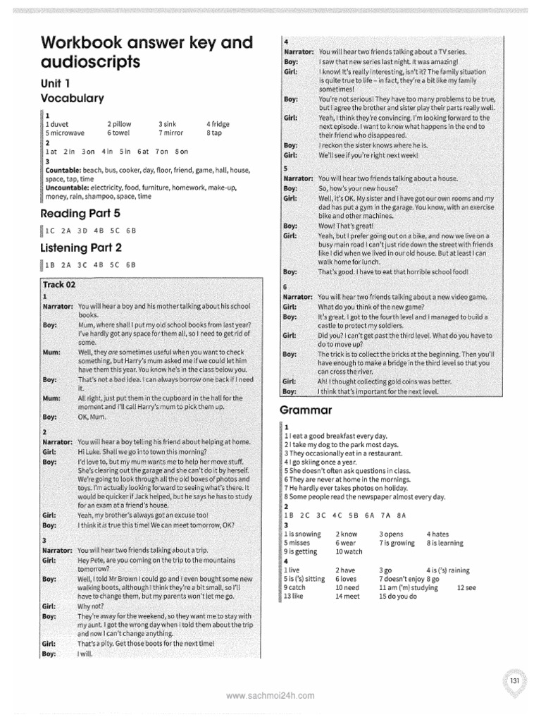 Workbook Answer Key - Complete Preliminary For Schools | PDF