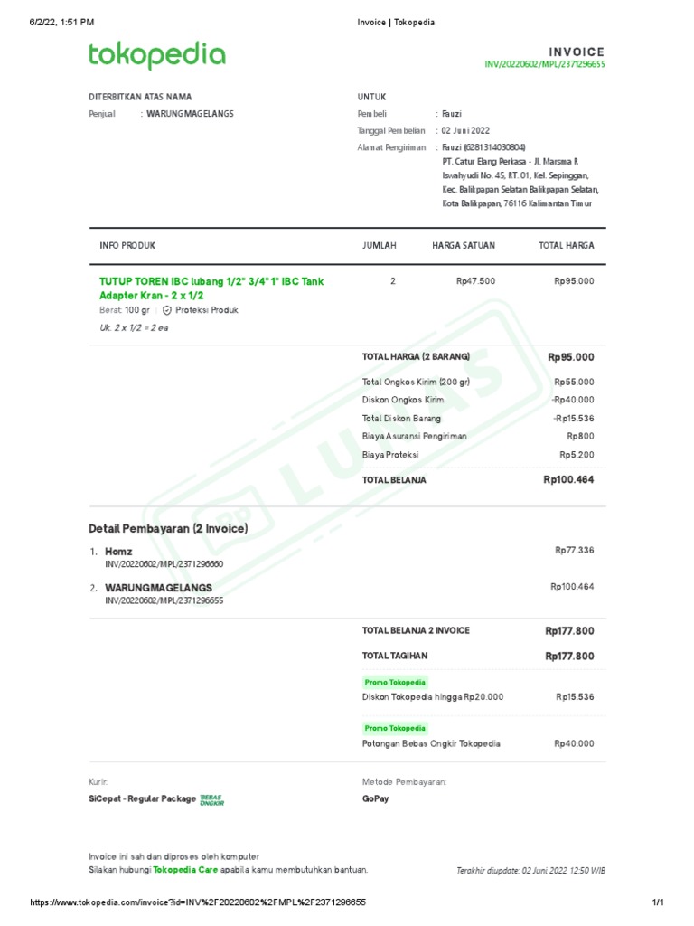Invoice - Tokopedia | PDF