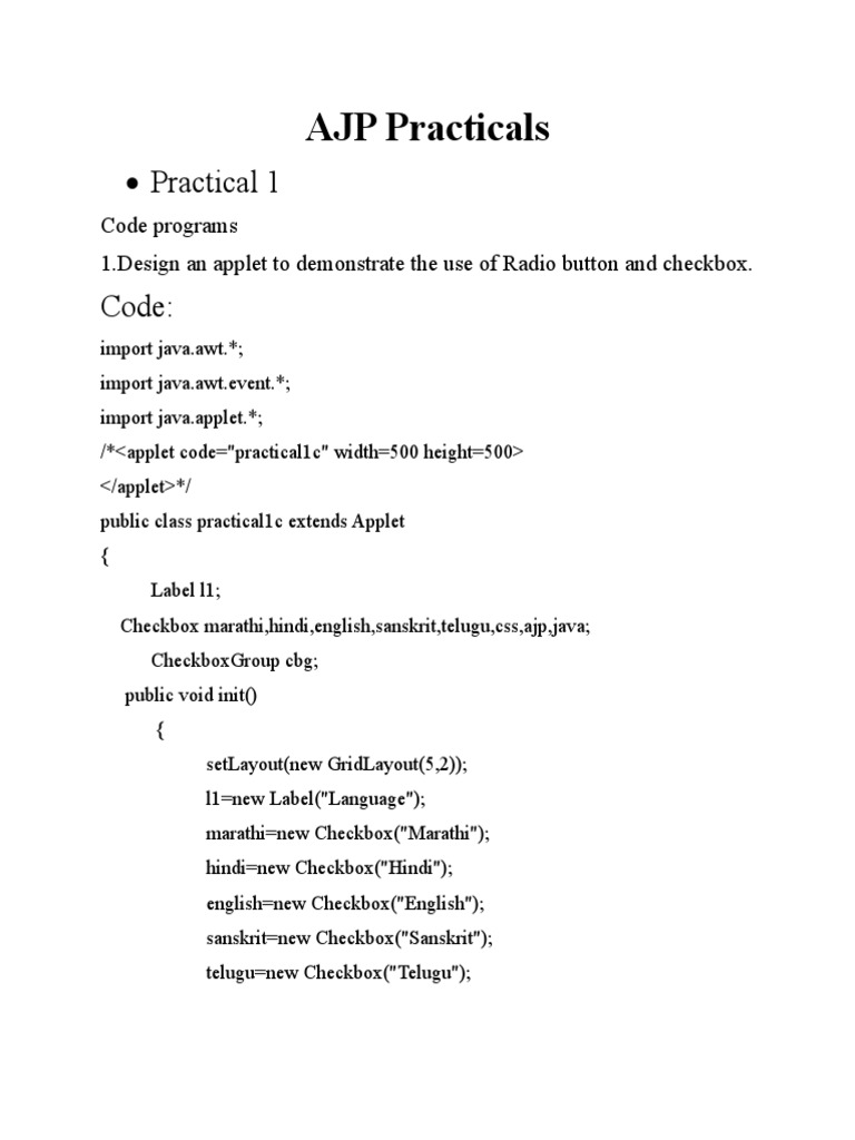 AJP Practicals: Practical 1 | Download Free PDF | Java (Programming ... AJP Practicals: Practical 1 | Download Free PDF | Java (Programming ...