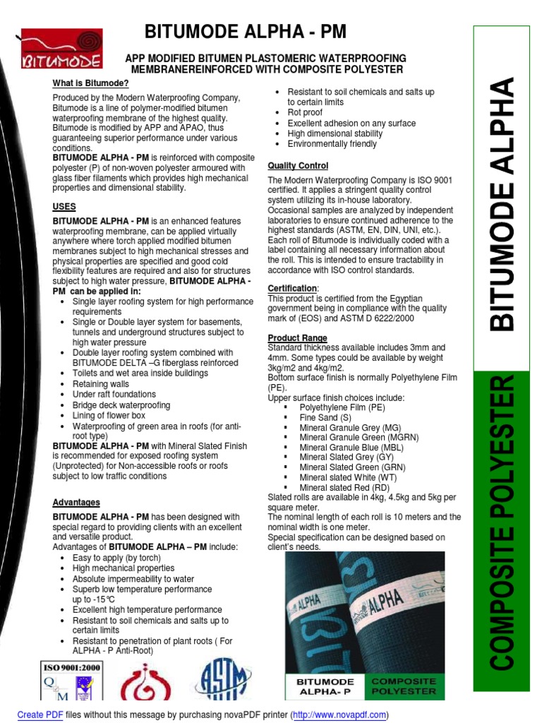Bitumode Alpha PM Waterproofing Membrane | PDF