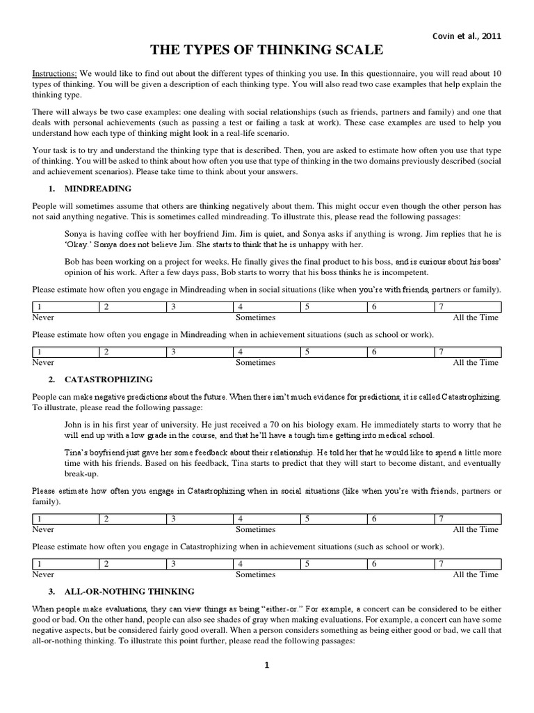 Thinking Style (Cognitive Distortion Scale) | PDF | Thought | Emotions