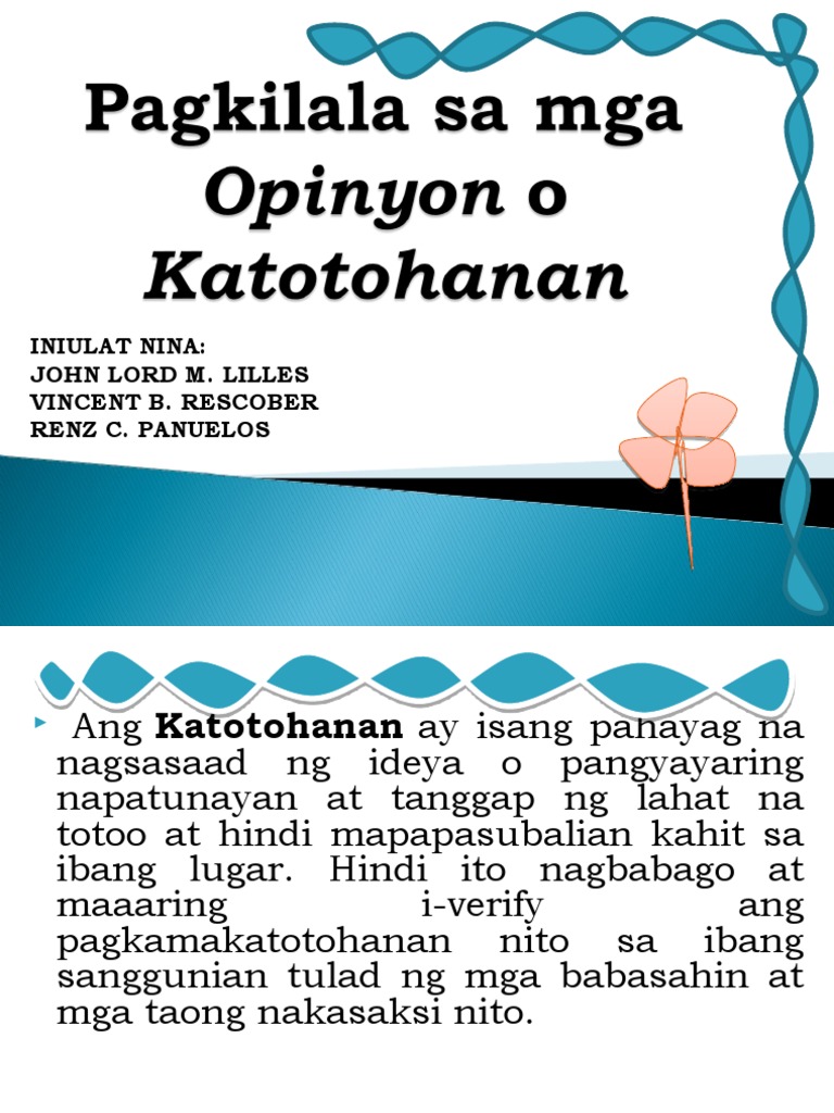 Pagkilala Sa Mga Opinyon O Katotohanan | PDF