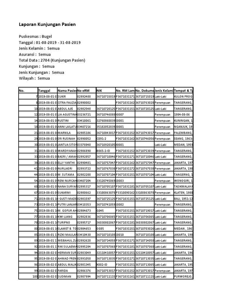 Laporan Kunjungan Pasien Agust 19 | PDF