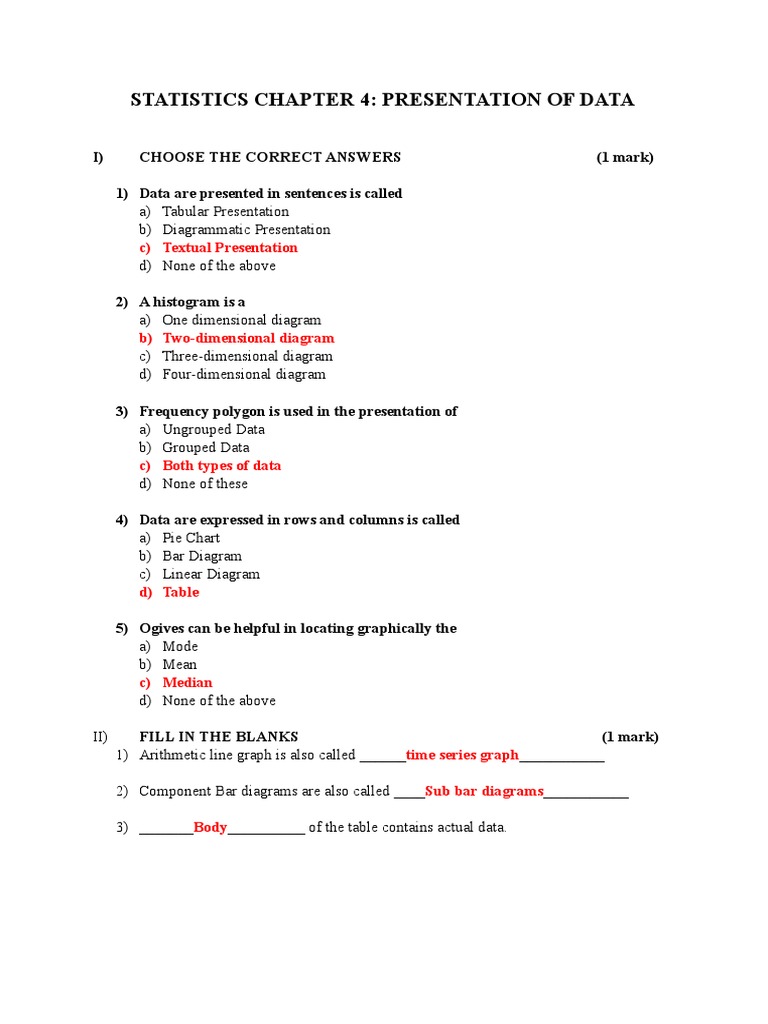 STATISTICS CHAPTER 4 Presentation of Data | PDF | Pie Chart