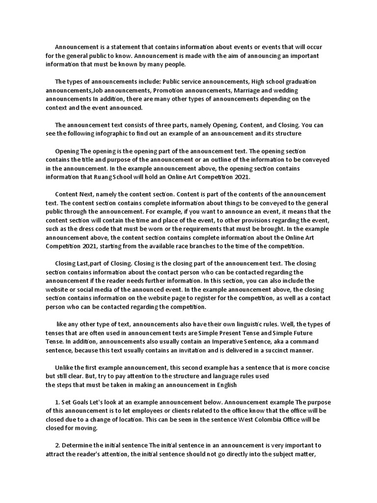 Narration Announcement Text | PDF | Sentence (Linguistics) | Information