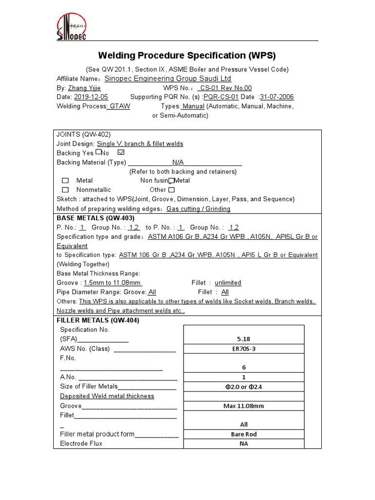 03 WPS CS 1 | PDF | Welding | Construction