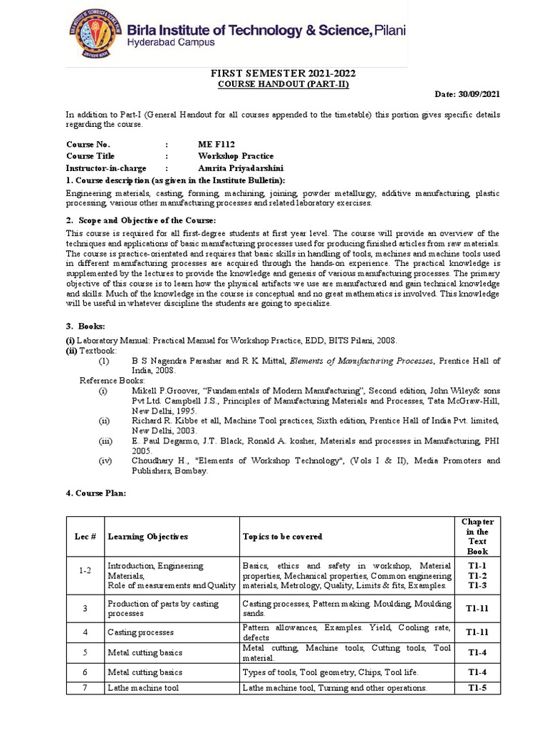 ME F112 - Handout | PDF