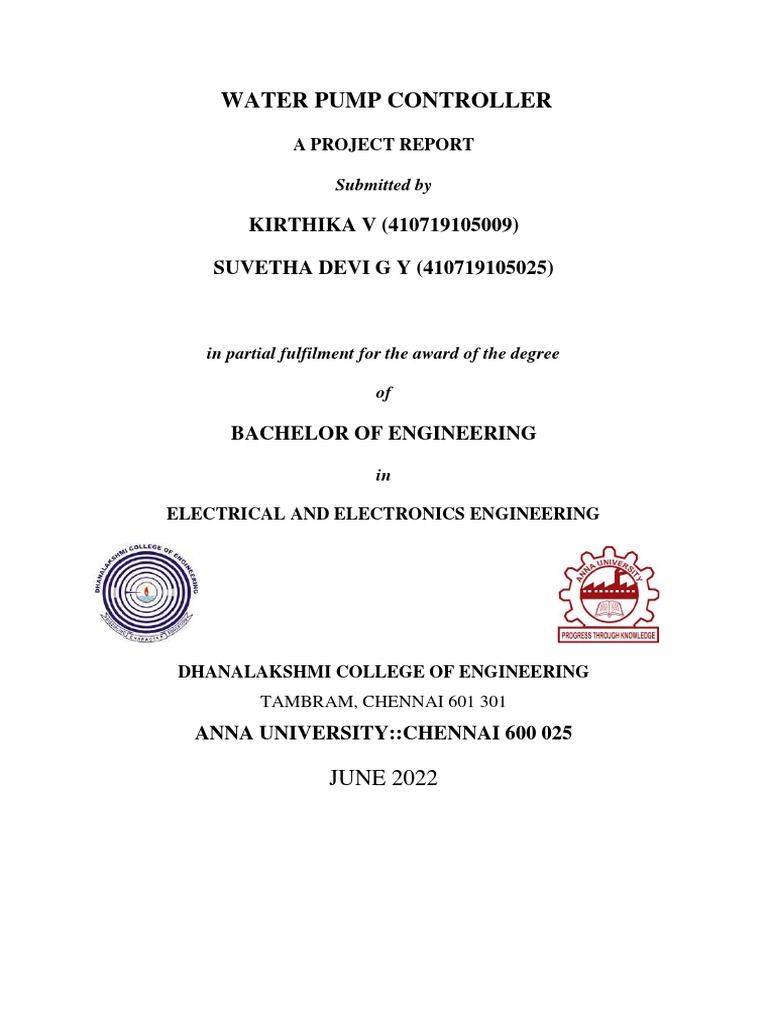 Swetha Water Pump On Off Project | PDF