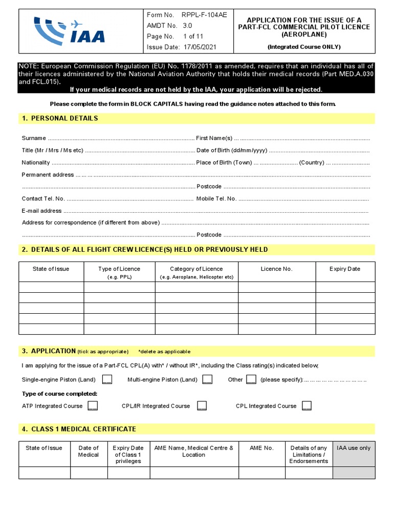 Iaa CPL Integrated Form | PDF | Technology & Engineering