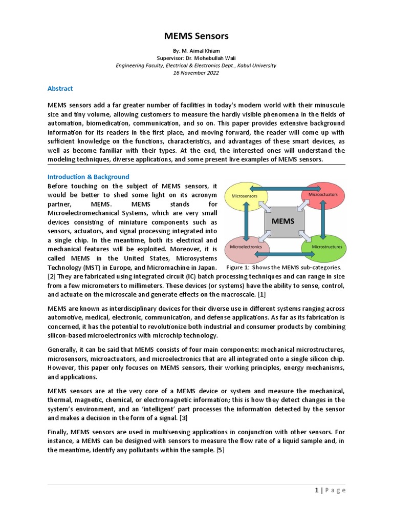 MEMS Sensors: An Overview of Functions, Types, Modeling & Applications | PDF ...