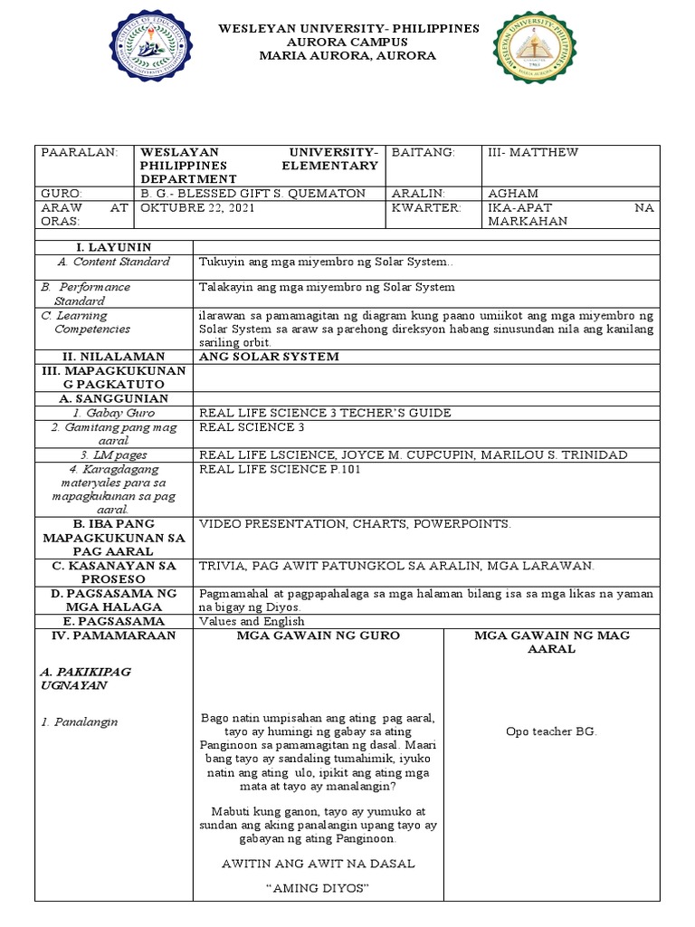 Detailed Lesson Plan BG Blessed Gift | PDF