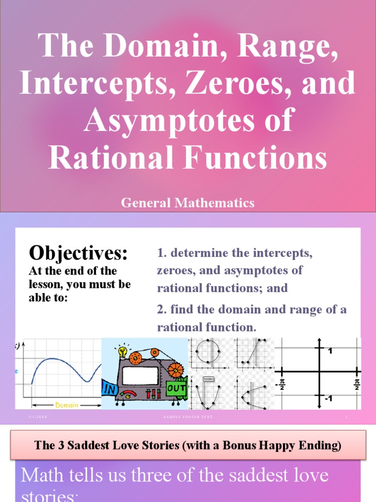 GM The Domain, Range, Intercepts, Zeroes | PDF | Asymptote | Analytic ...