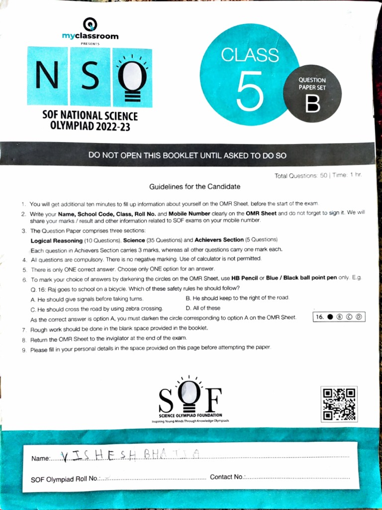 Nso Class 5 2022-23 Set B | PDF