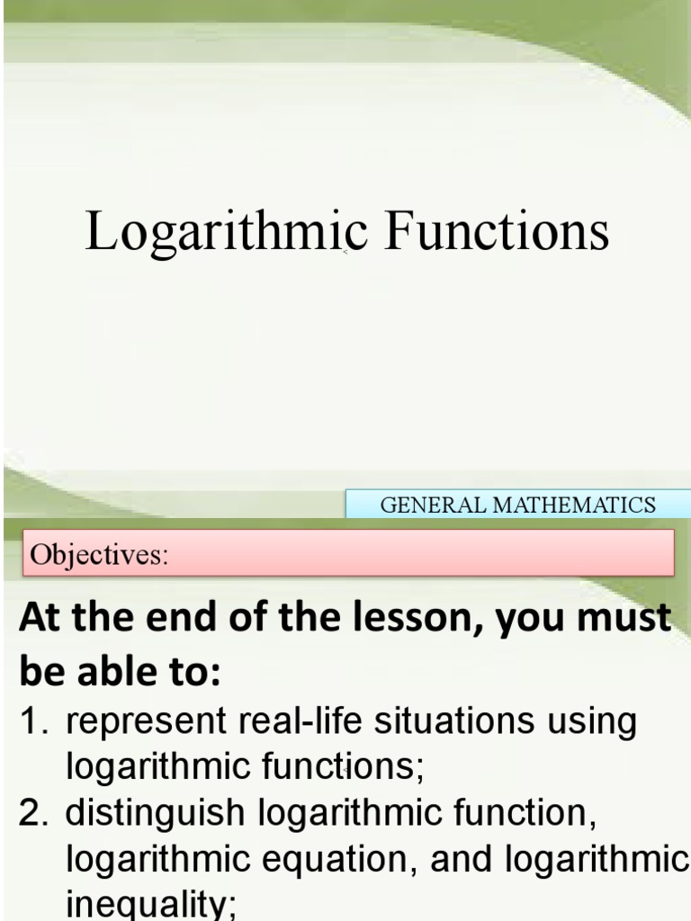 GM Logarithmic Functions, Equations, and Inequalities | Download Free PDF | Function ...