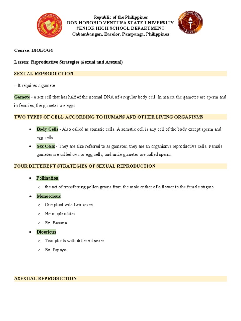 BIOLOGY - Reproductive Strategies (Sexual and Asexual) Reviewer | PDF ...