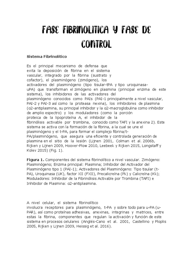 Fase Fibrinolitica y Fase de Control | PDF