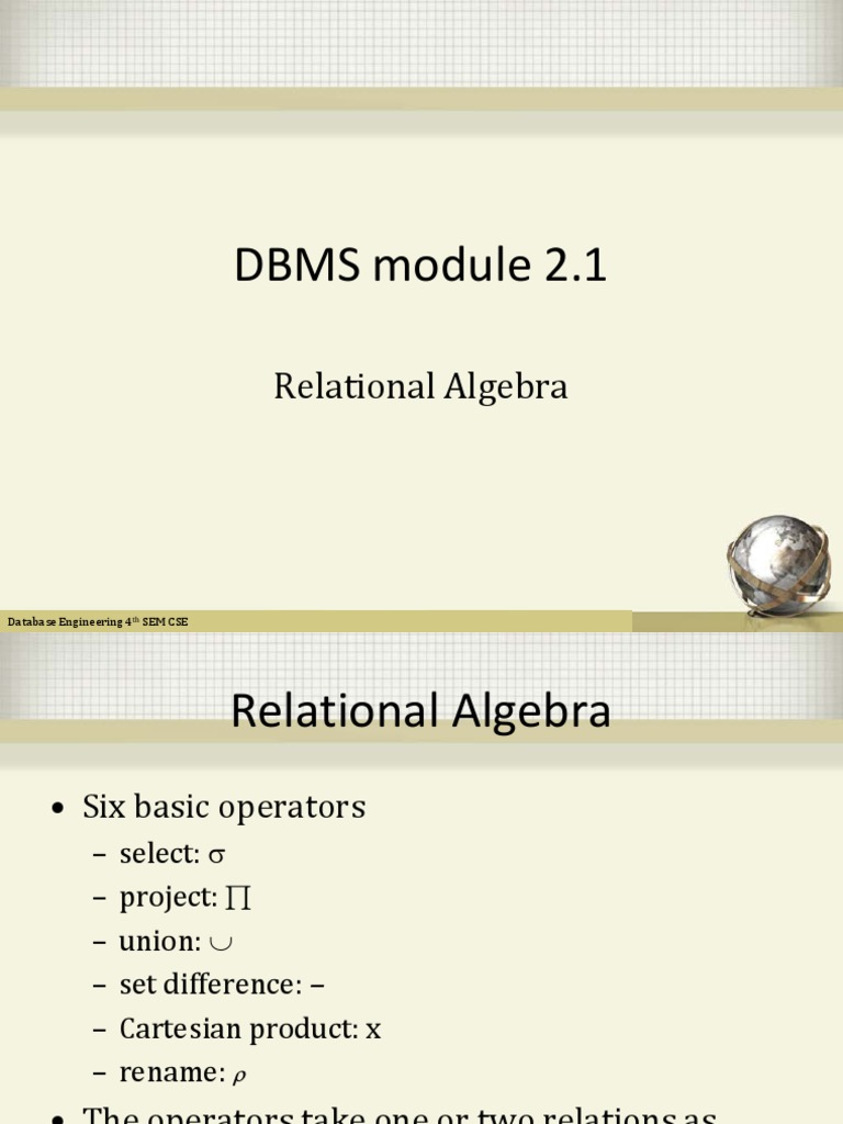 DBMS Module 2.1 Relational Algebra | PDF | Data Management | Mathematics