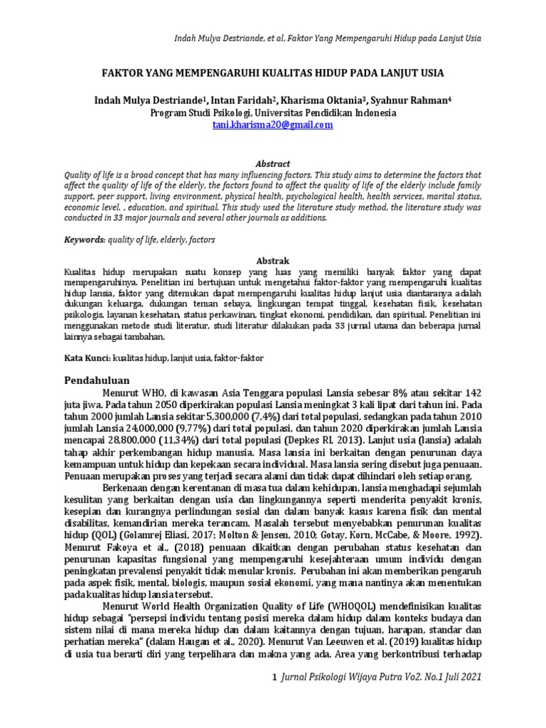 Faktor Yg Mempengaruhi Kualitas Hidup Lansia | PDF | Pengembangan Diri | Kesehatan Holistik